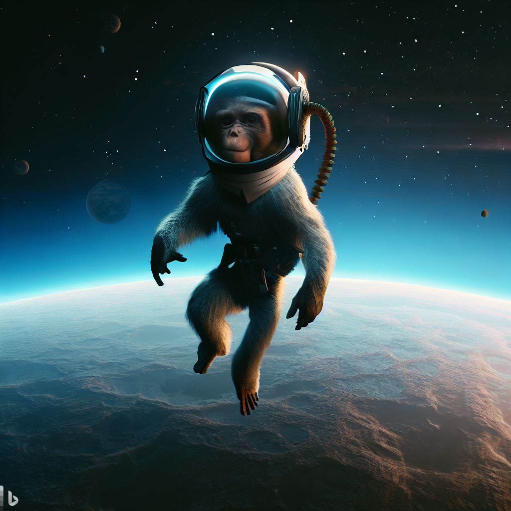 Monkey floating in space above unknown planet - Untitled Collection #3147818928 | OpenSea